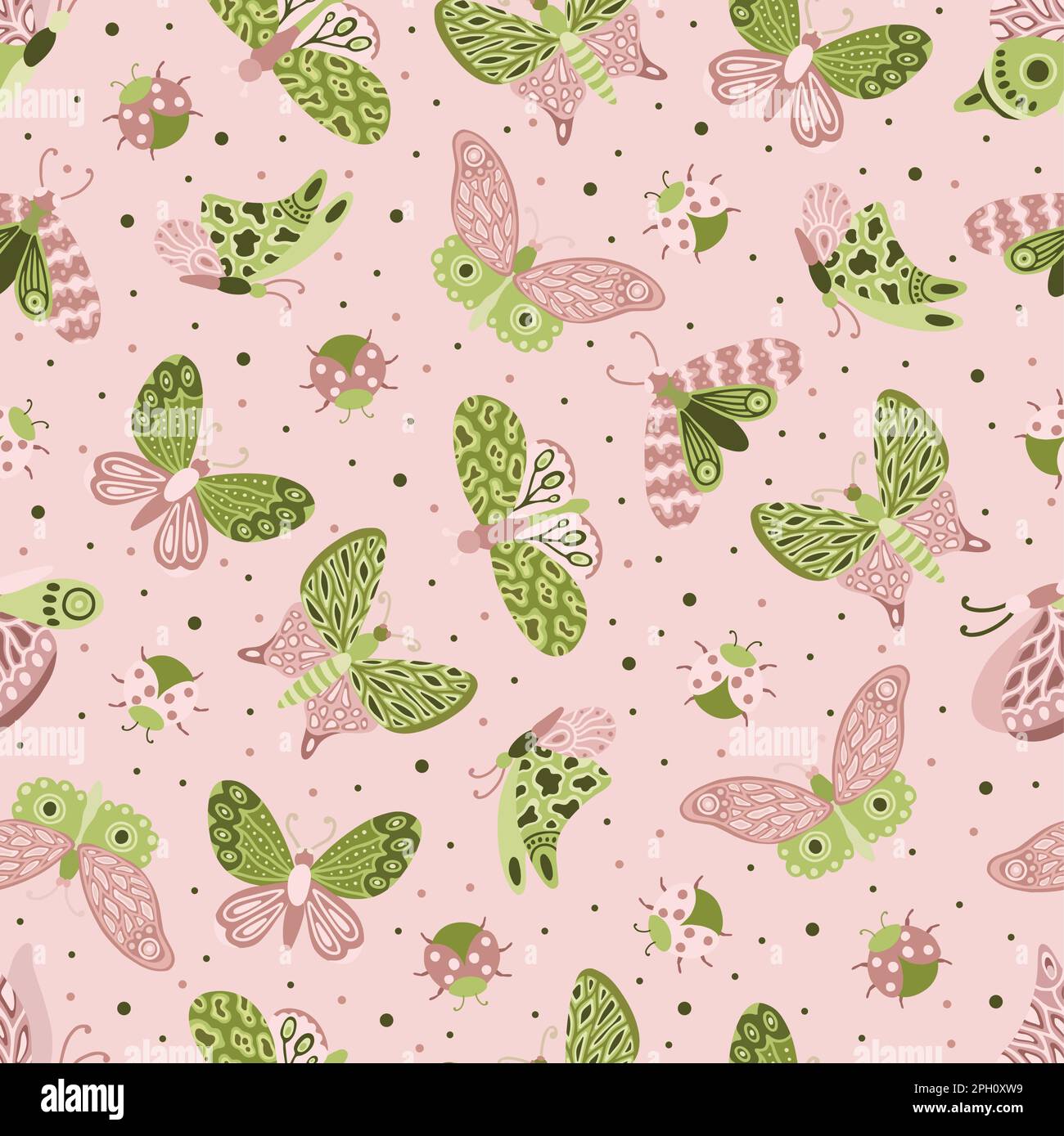 Vector seamless spring pattern with flowers, bouquets, plants Stock ...
