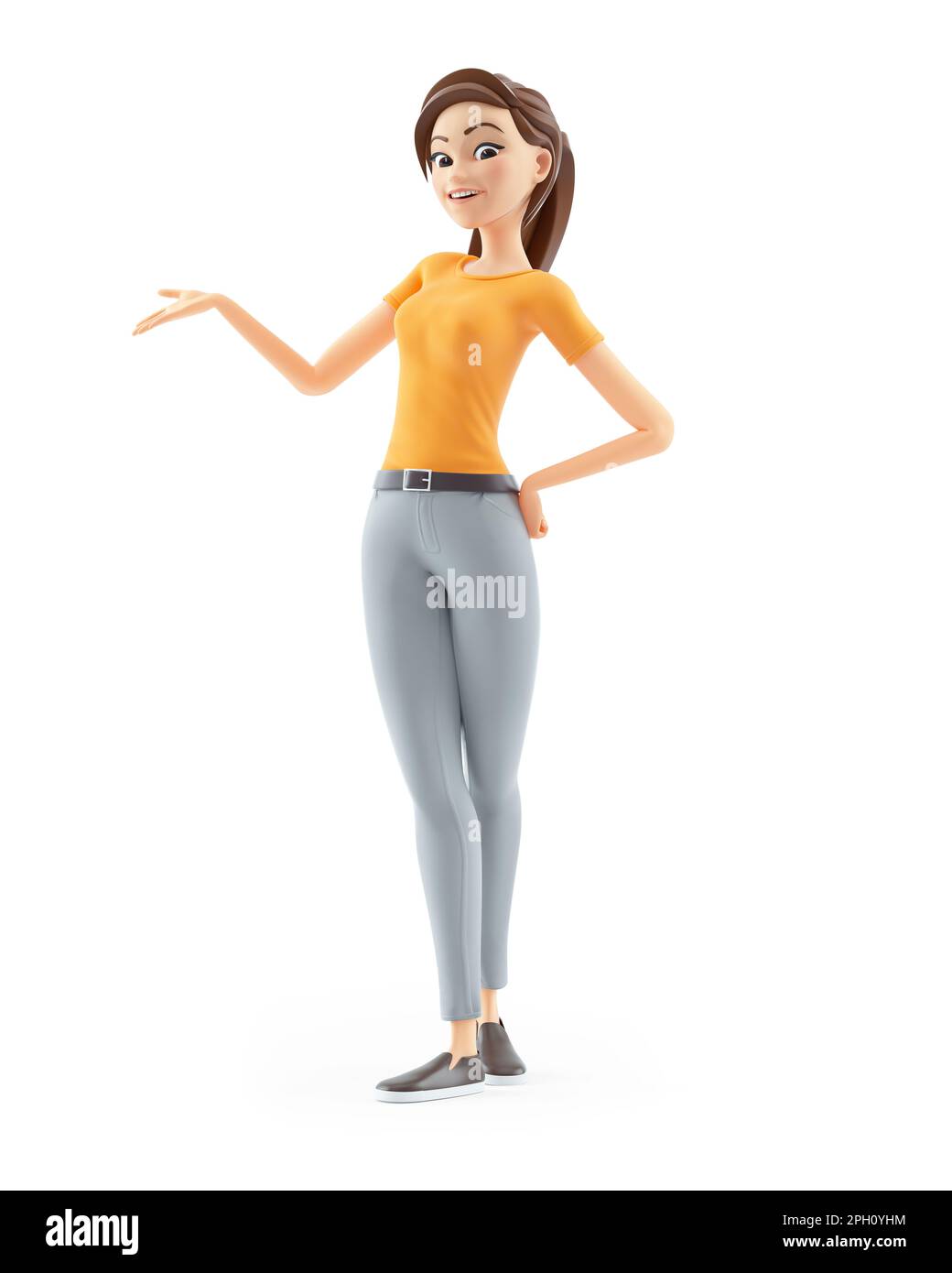 3d woman presenting pose, illustration isolated on white background ...