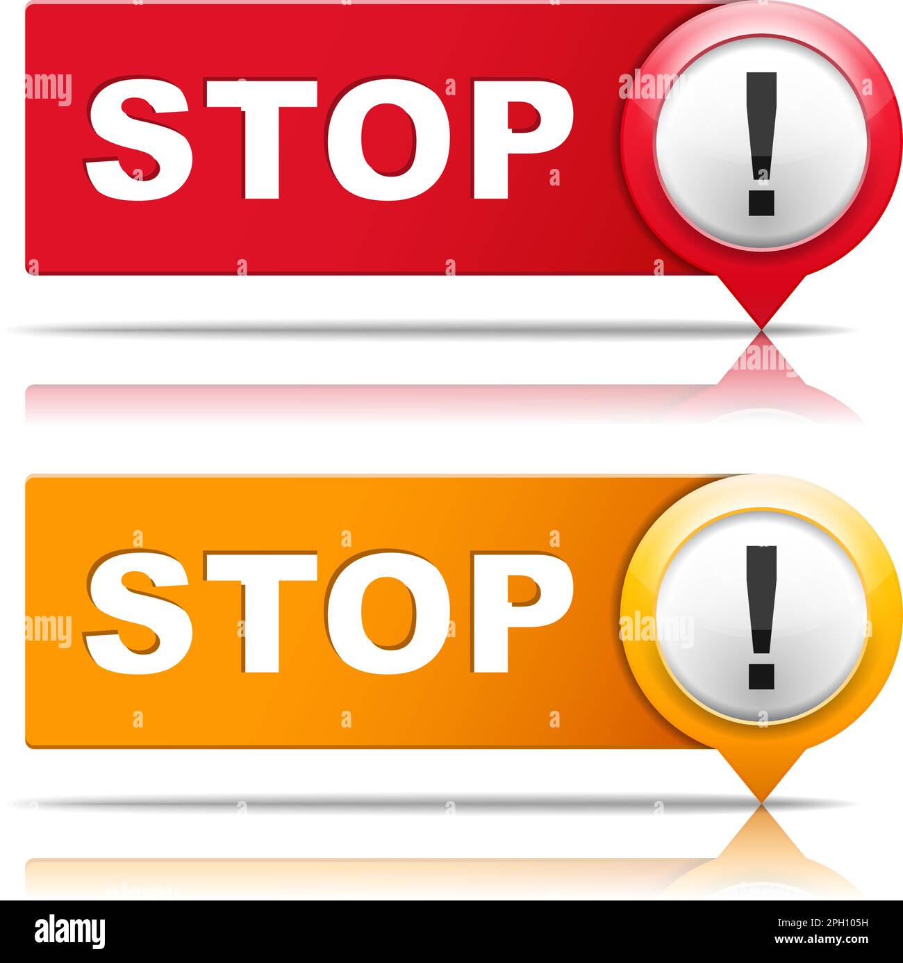 Red and orange stop signs with exclamation marks, vector eps10 ...