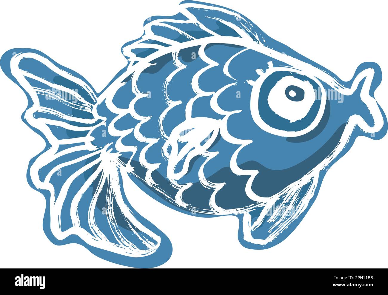 Artwork Dry Brush Ink Blue Fish Print Stock Vector Image & Art - Alamy