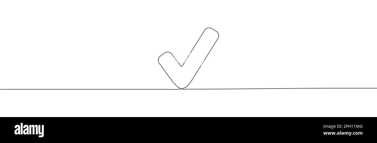 Continuous line drawing of check mark. Tick one line icon. One line drawing background. Vector ...