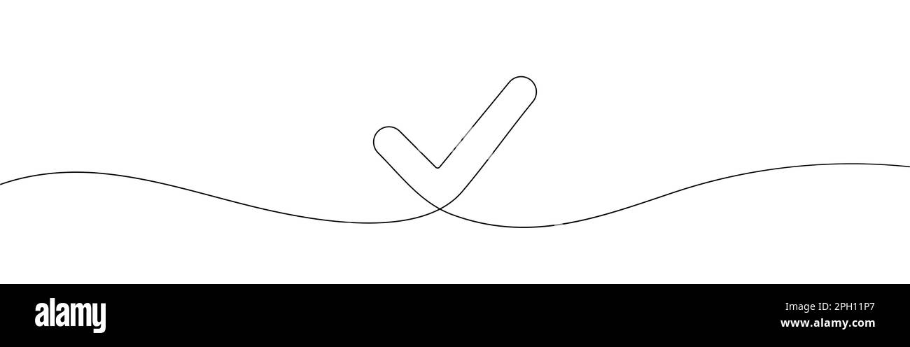 Continuous line drawing of check mark. Tick one line icon. One line drawing background. Vector ...
