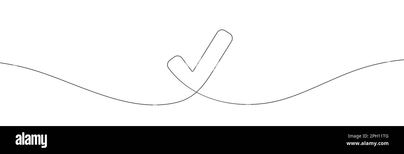 Continuous line drawing of check mark. Tick one line icon. One line drawing background. Vector ...