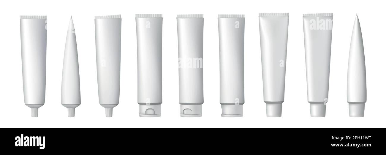 3D cream tube. White packaging mockup. Dental toothpaste. Cosmetic ...