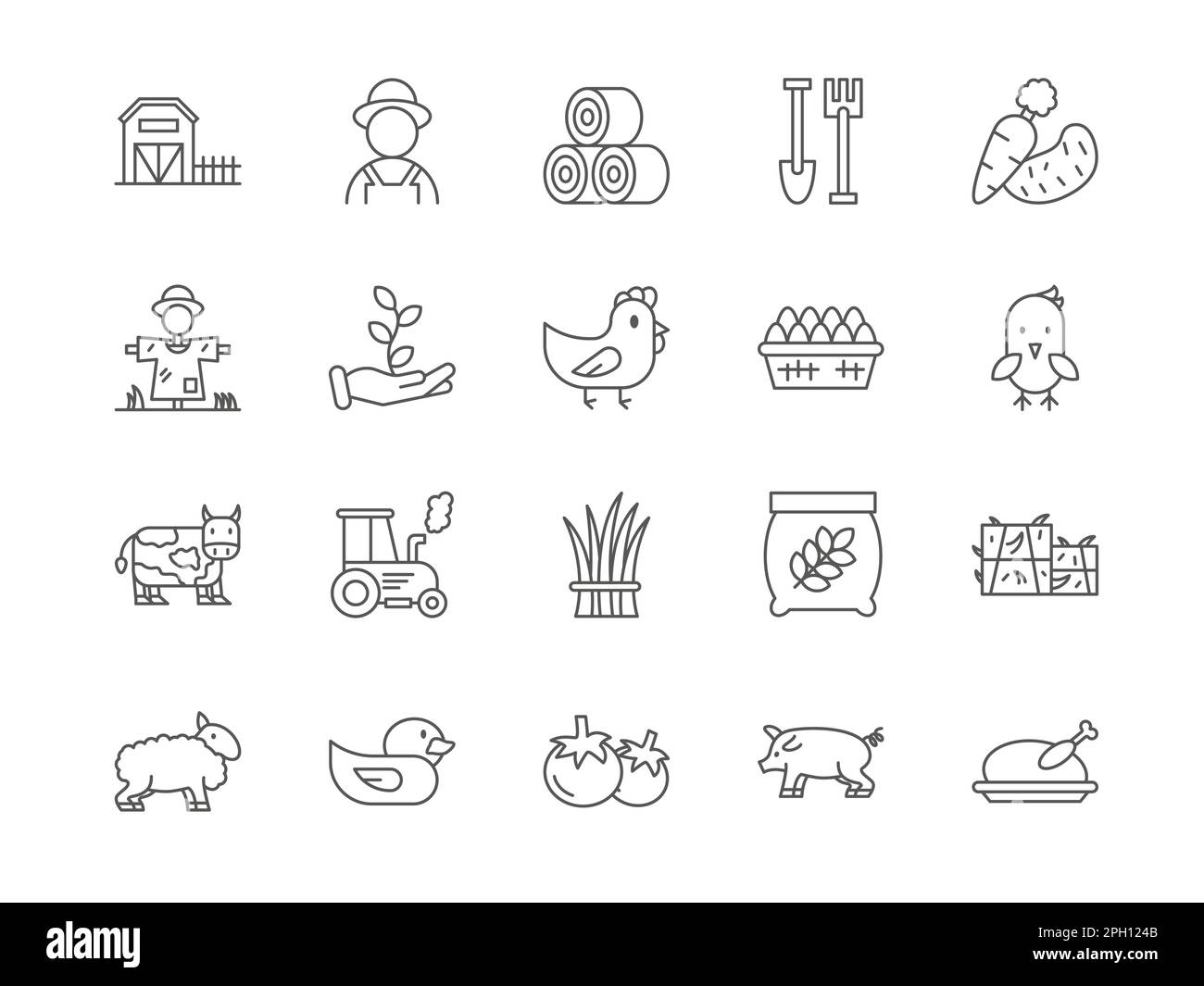 Agriculture line icons. Farm symbols. Hay barn. Farmer and harvest ...