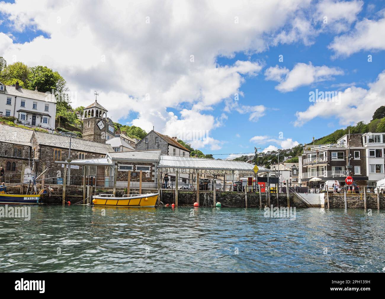 West Looe Cornwall, seen from the passenger ferry. St Nicholas Church ...