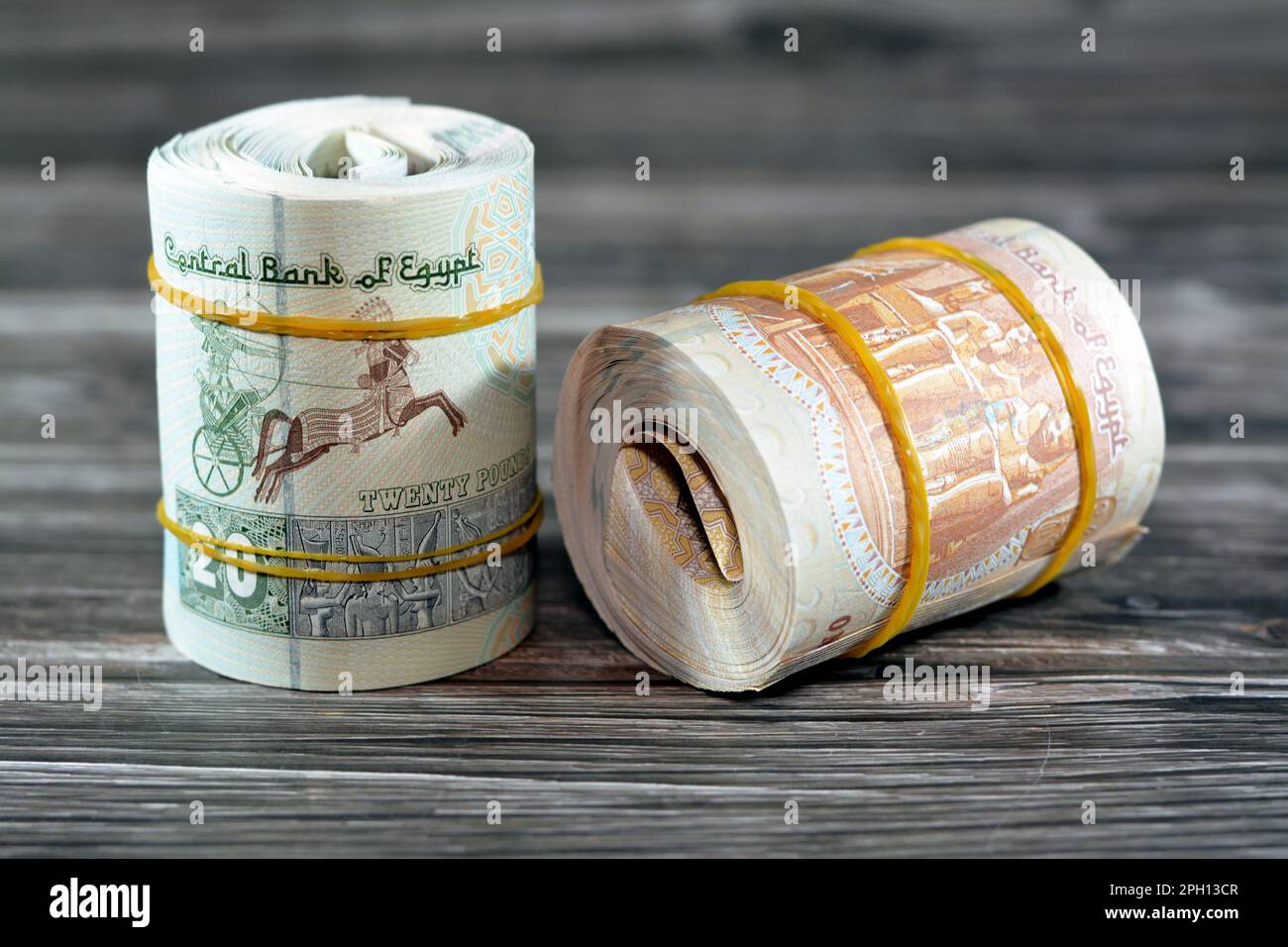 Rolls of 1 EGP LE one Egyptian pound cash money bills and 5 LE five ...