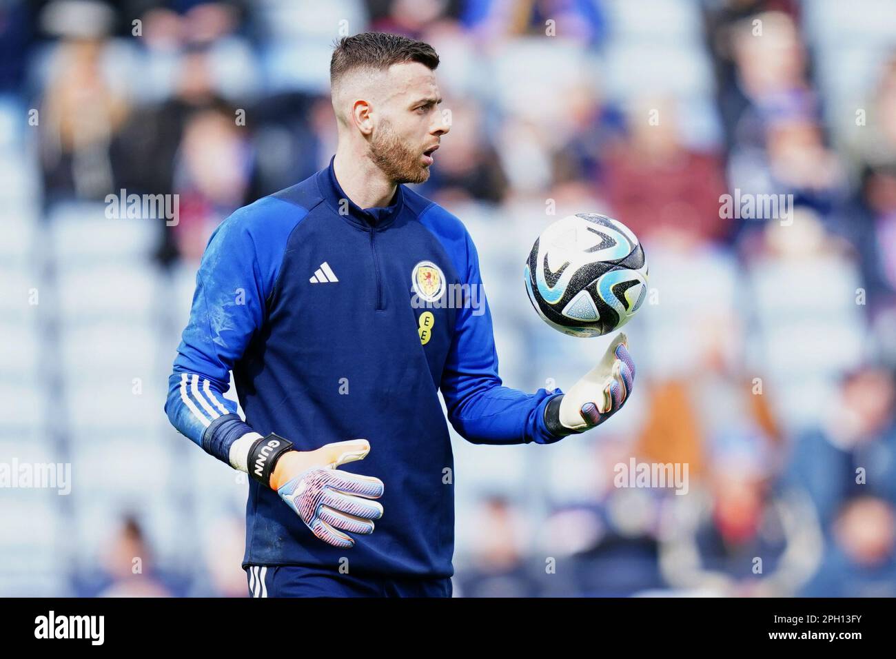 Scotland goalkeeper Angus Gunn warming up before the UEFA Euro 2024 ...