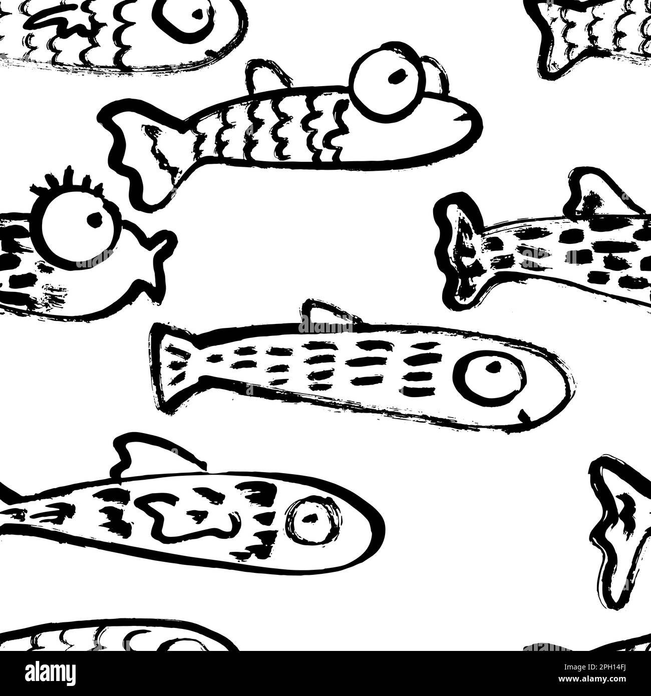 Seafood fish seamless cartoon Black and White Stock Photos & Images - Alamy