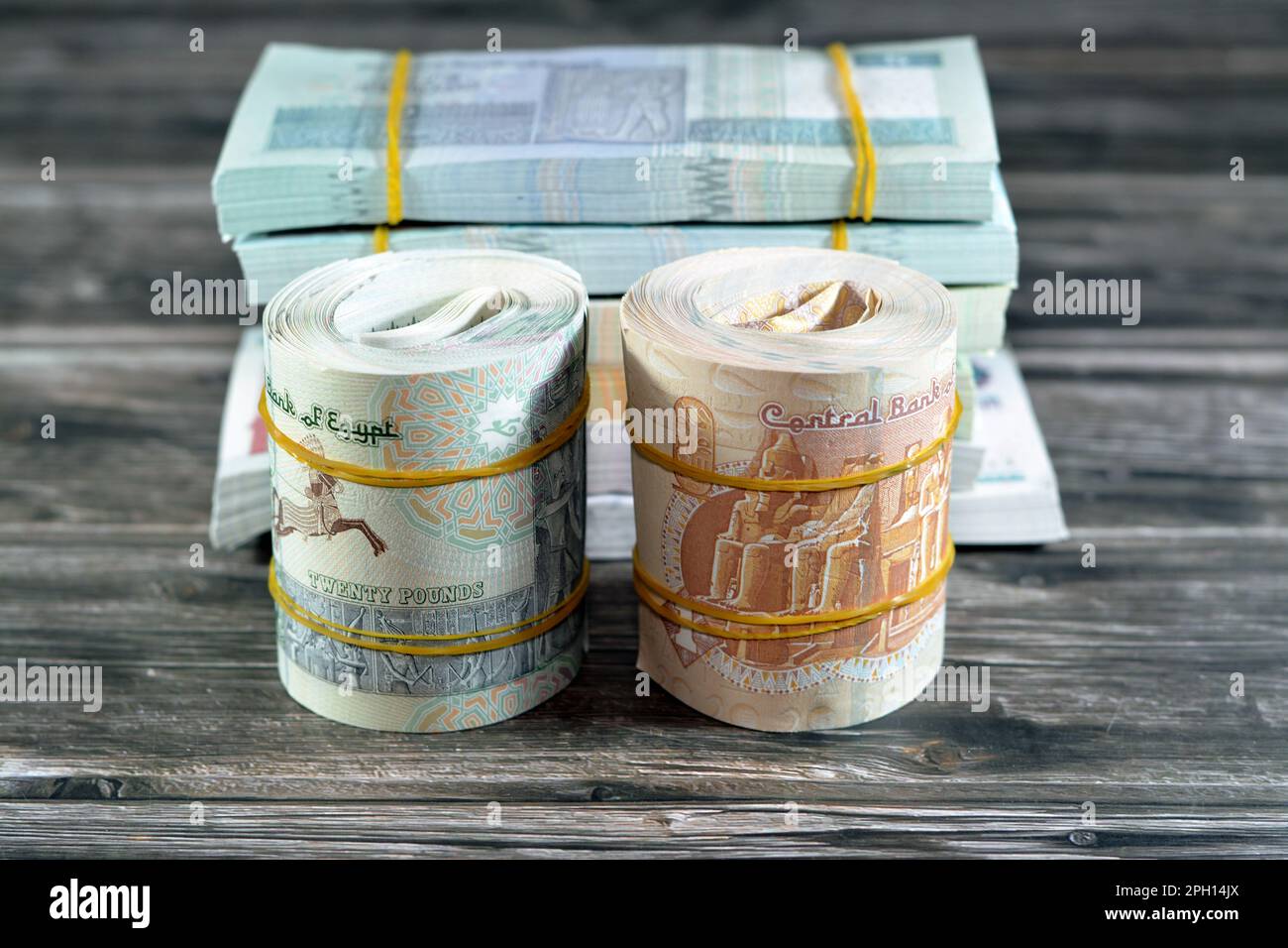 Bundles, rolls, stacks and piles of Egyptian money currency cash ...