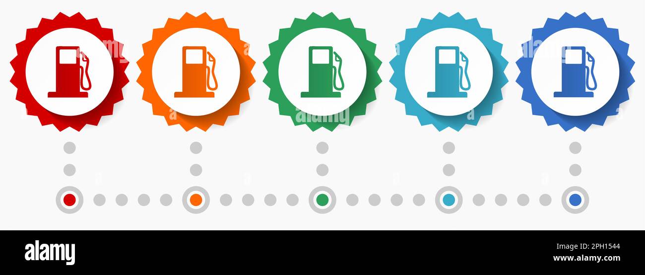 Petrol vector icon set, colorful infographic template, set of flat ...