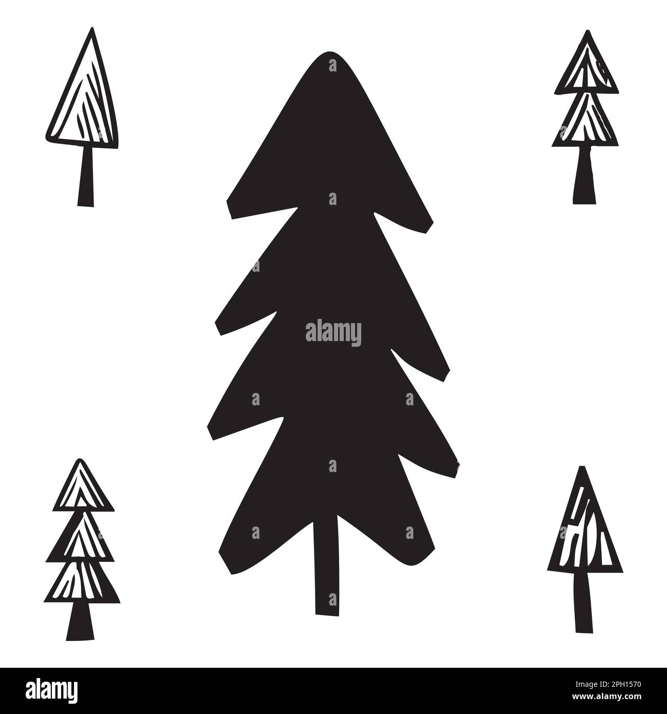 Collection of pine tree forest icons. Scandi style botanical forest ...