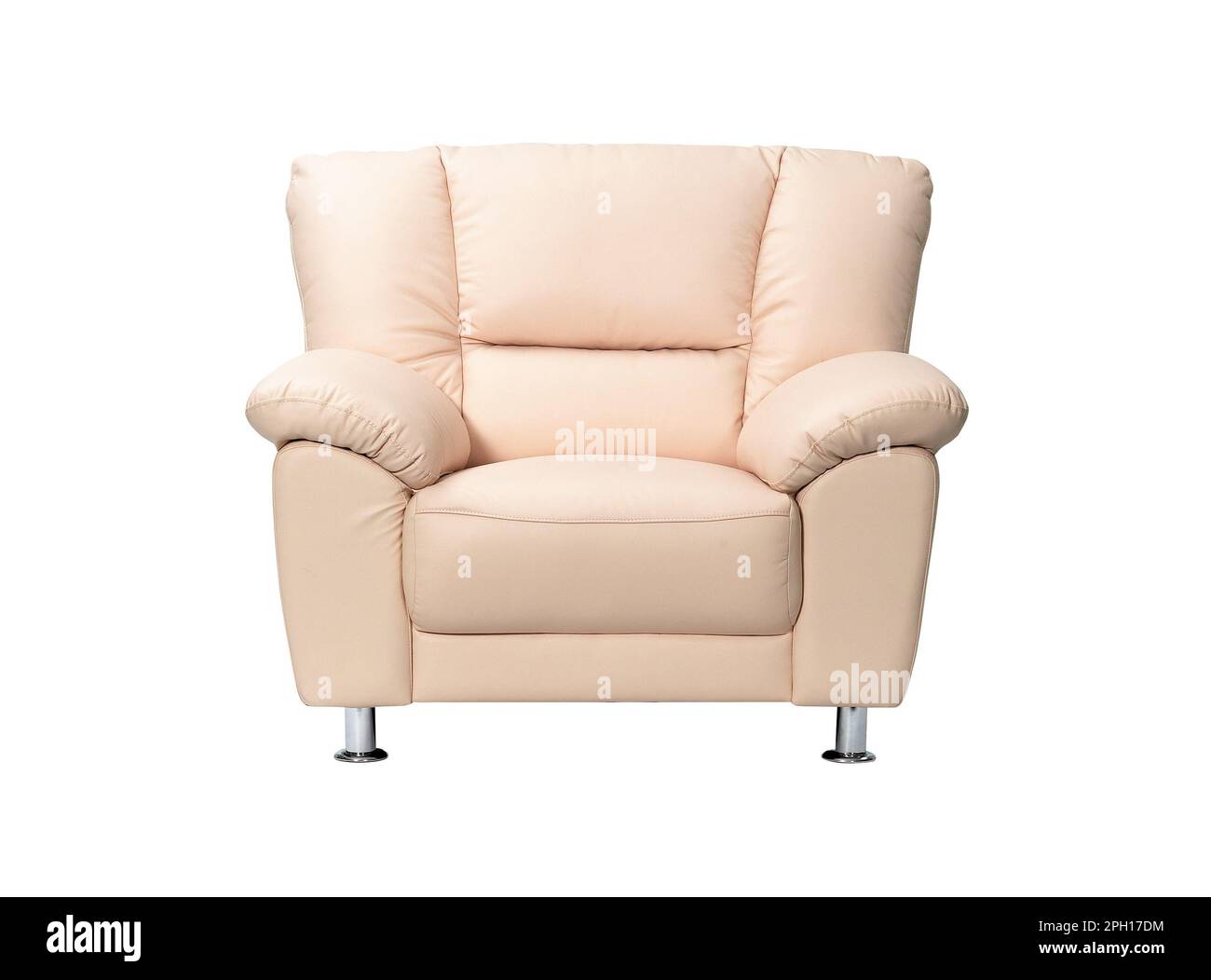 Stylish beige leather sofa on white background Stock Photo - Alamy