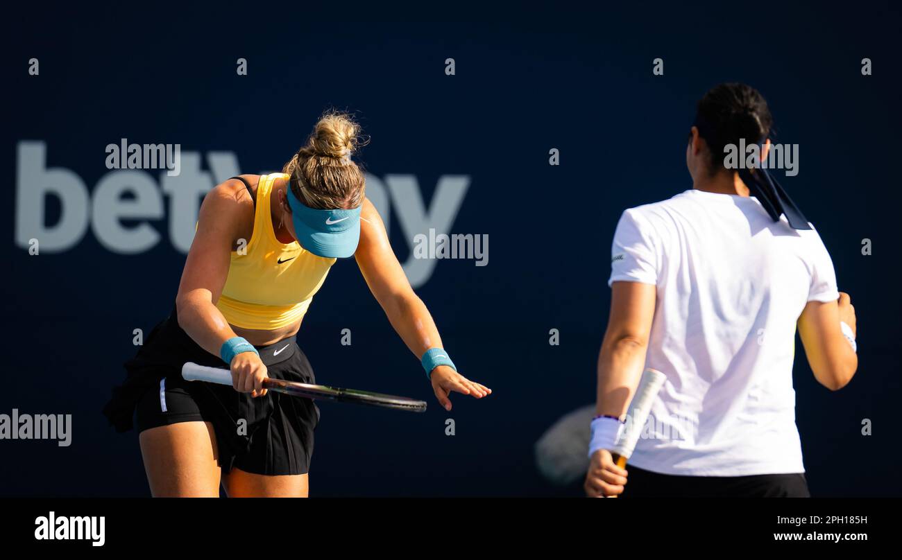 Paula Badosa of Spain & Ons Jabeur of Tunisia playing doubles at the ...