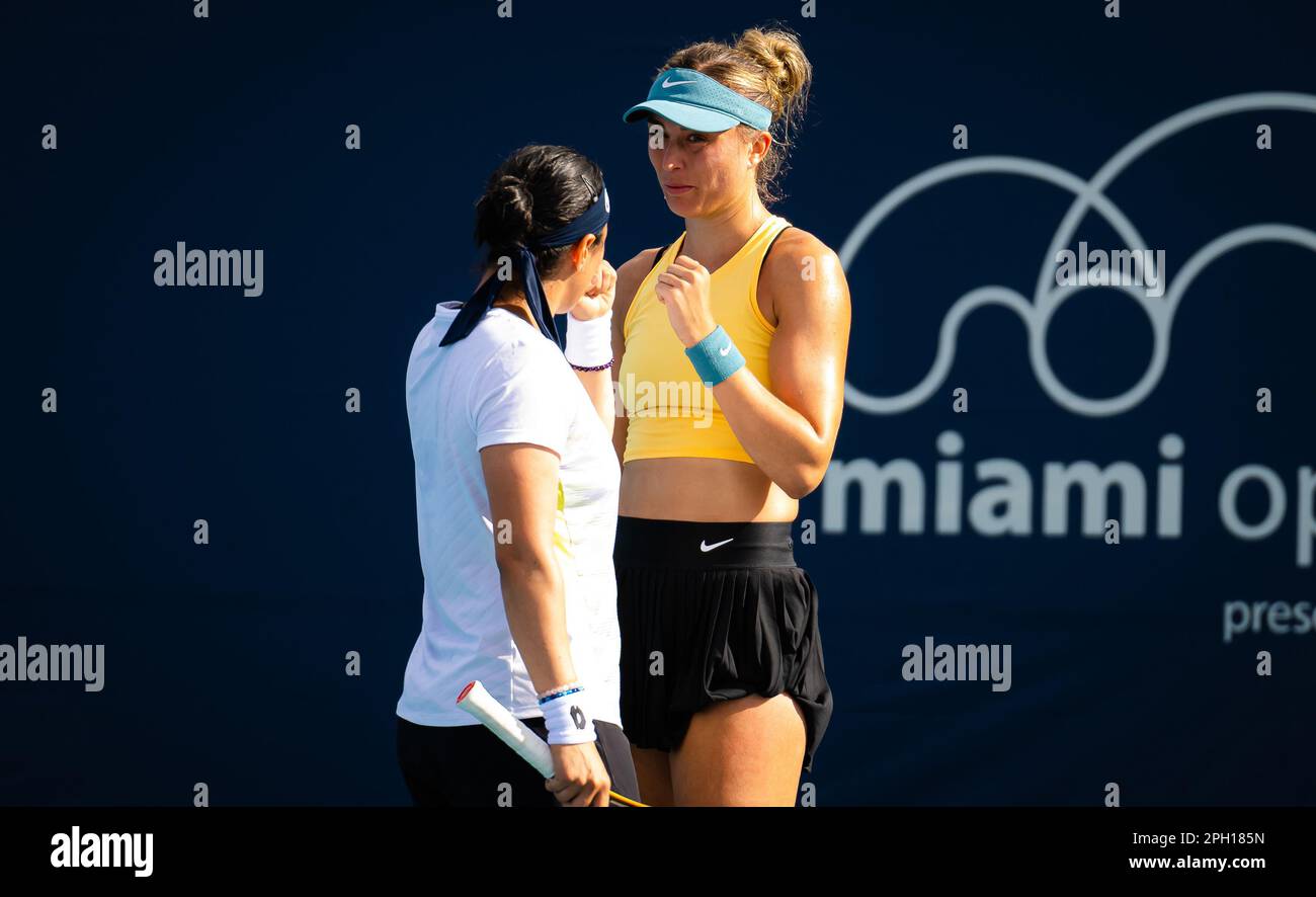 Paula Badosa of Spain & Ons Jabeur of Tunisia playing doubles at the ...