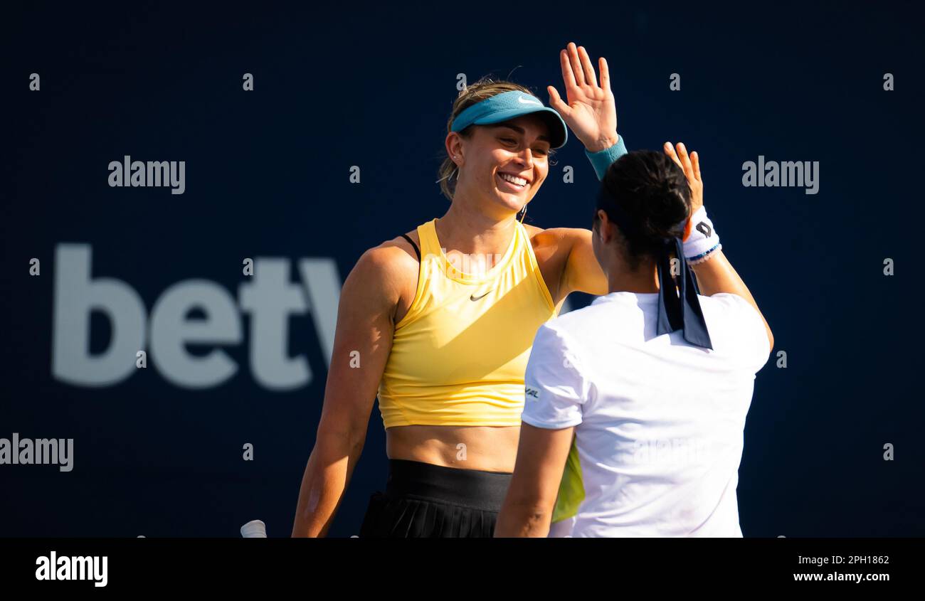 Paula Badosa of Spain & Ons Jabeur of Tunisia playing doubles at the ...