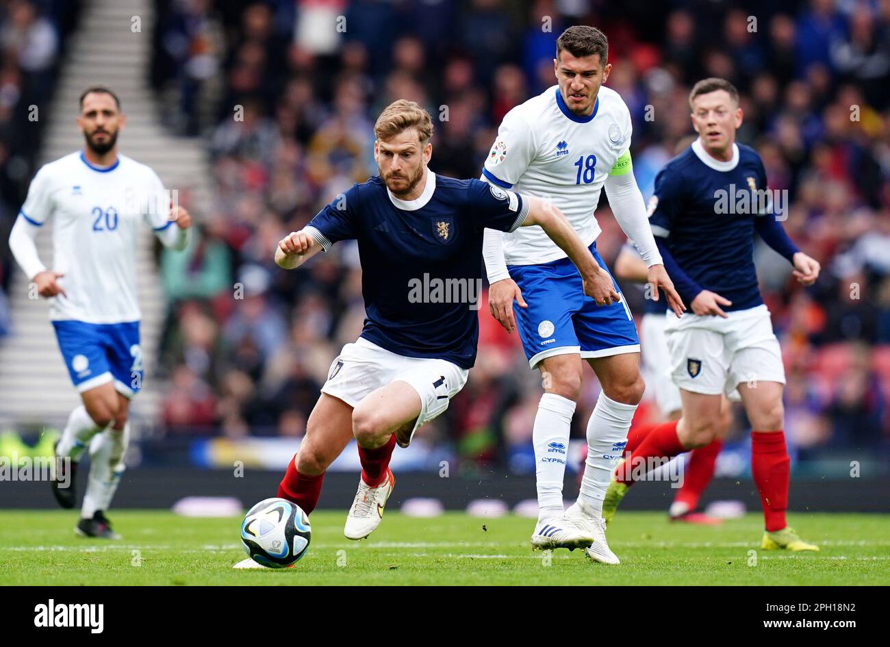Scotland's Stuart Armstrong (left) and Cyprus' Kostakis Artymatas in ...