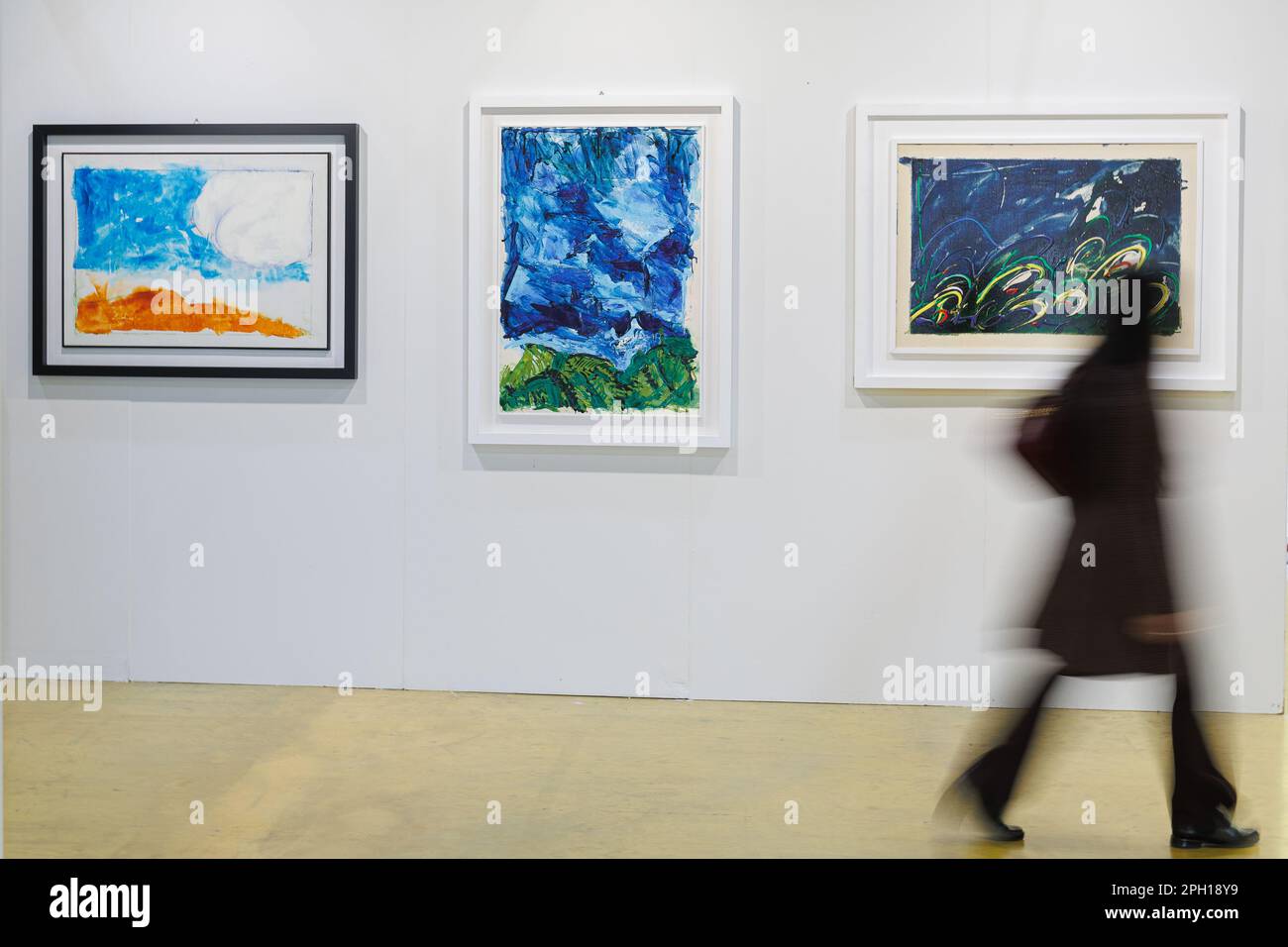 Girl Walking and Admiring Paintings in a Modern Art Gallery Stock Photo ...