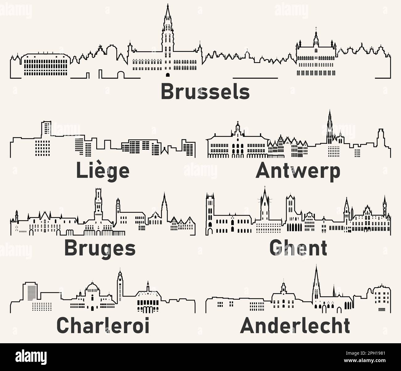 Belgium cities outline skylines vector set Stock Vector Image & Art - Alamy