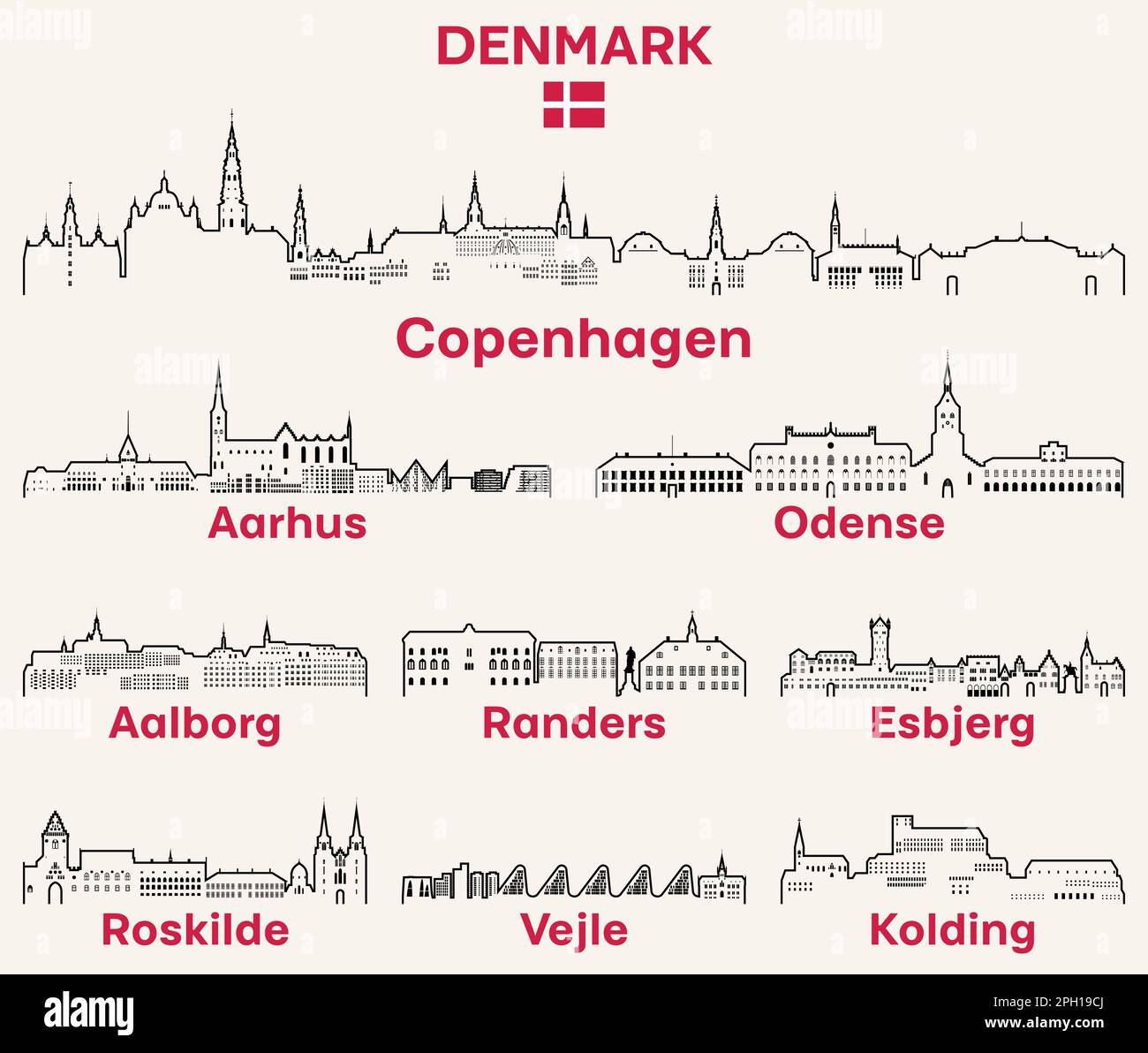 Denmark cities outline skylines vector set Stock Vector Image & Art - Alamy