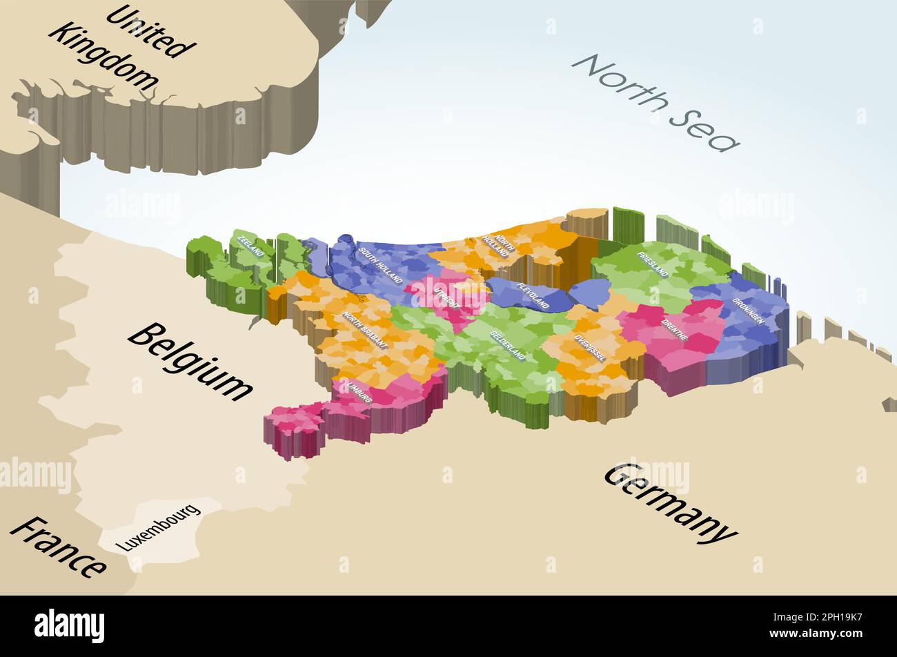 Netherlands municipalities isometric map with neighbouring countries ...