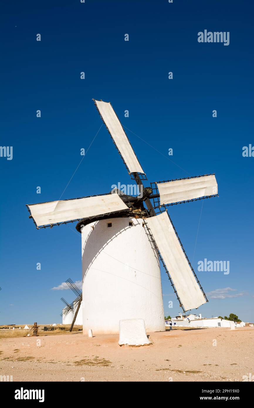 Ancient windmill in Campo de Criptana (Spain) with the blades covered ...