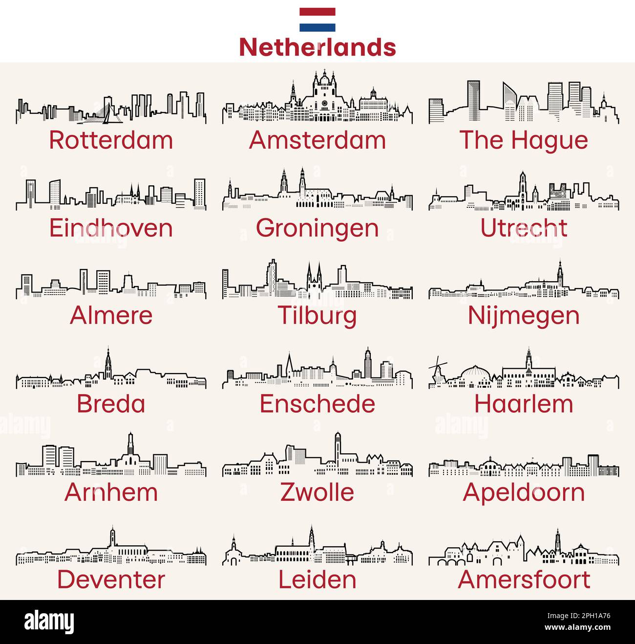 Netherlands cities outline skylines vector set Stock Vector Image & Art - Alamy