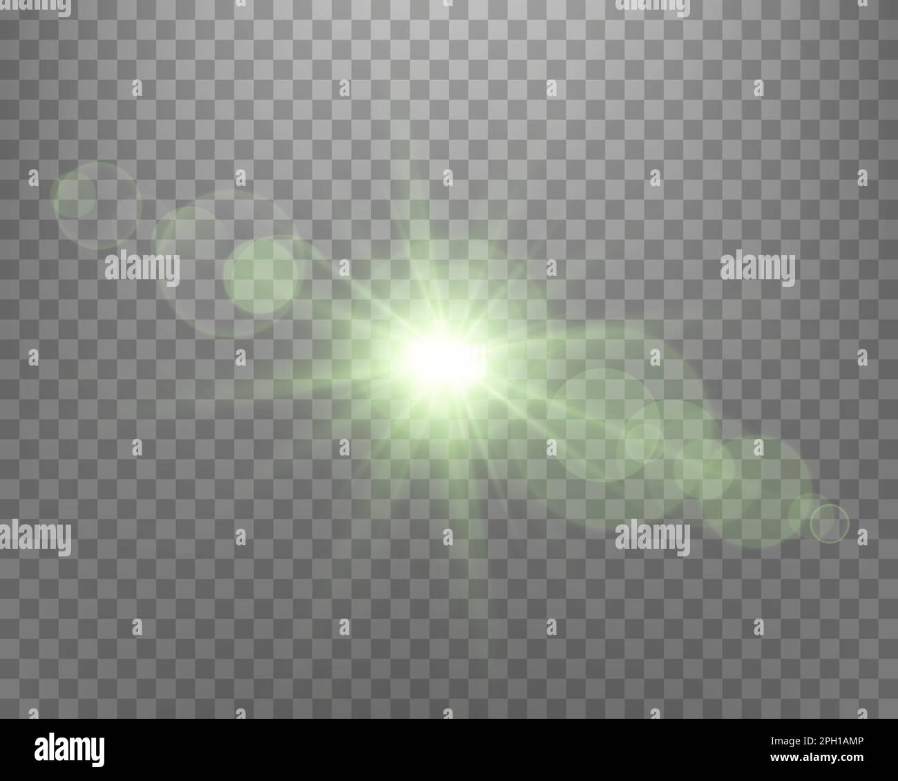 Green sunlight lens flare, sun flash with rays and spotlight. Glowing ...