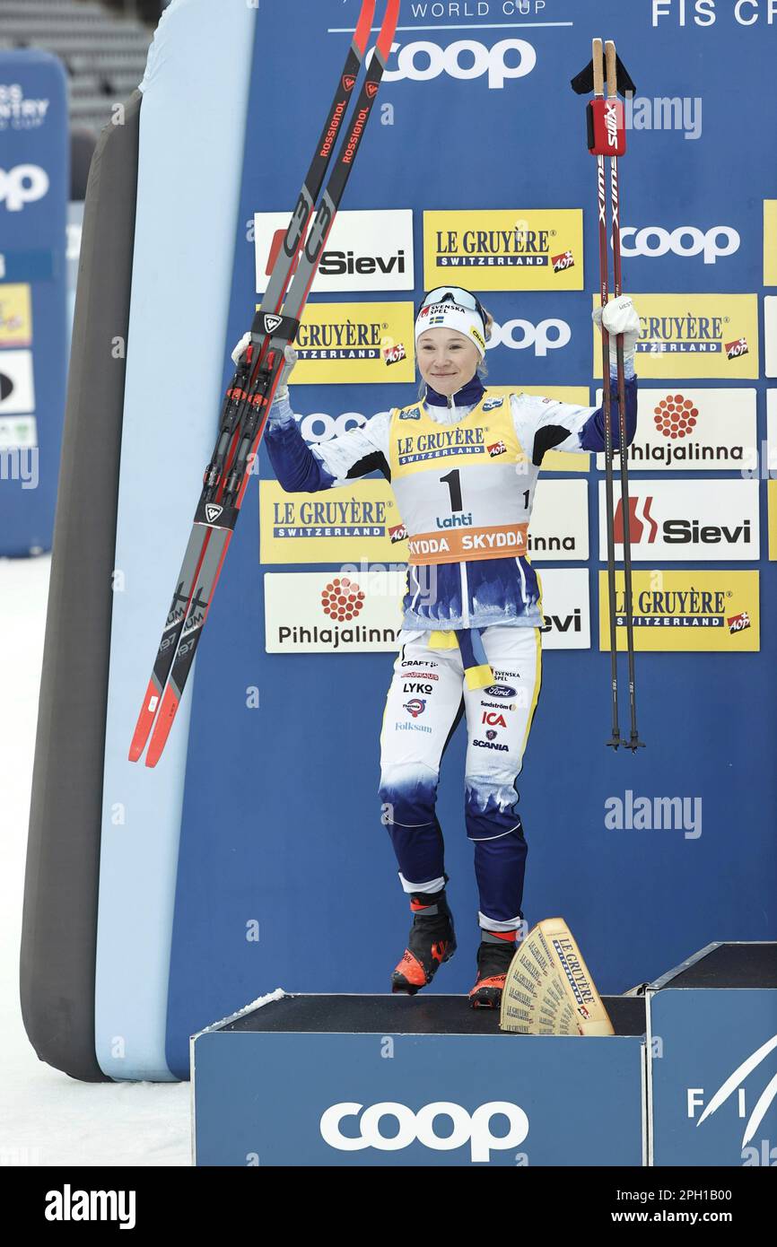 Second-placed Jonna Sundling of Sweden on podium after the women's ...
