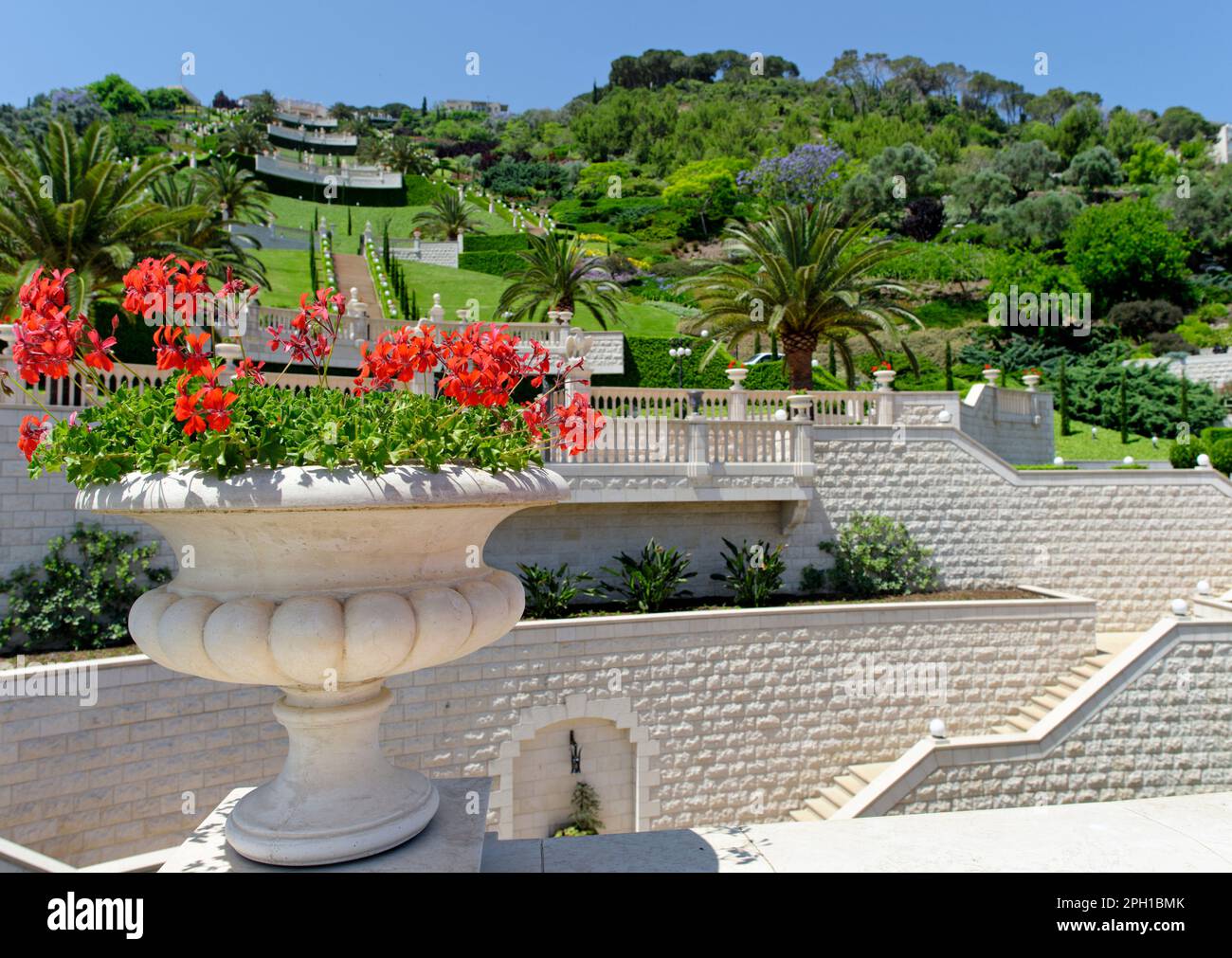 Photo of the ornate Bahai World Centre garden with the Shrine of the ...