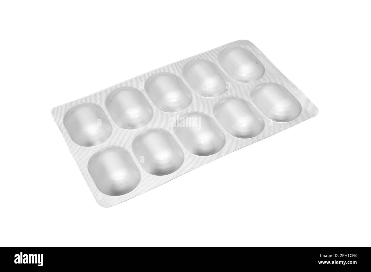 Macro shot pile of tablets pill in silver blister packaging isolated on ...