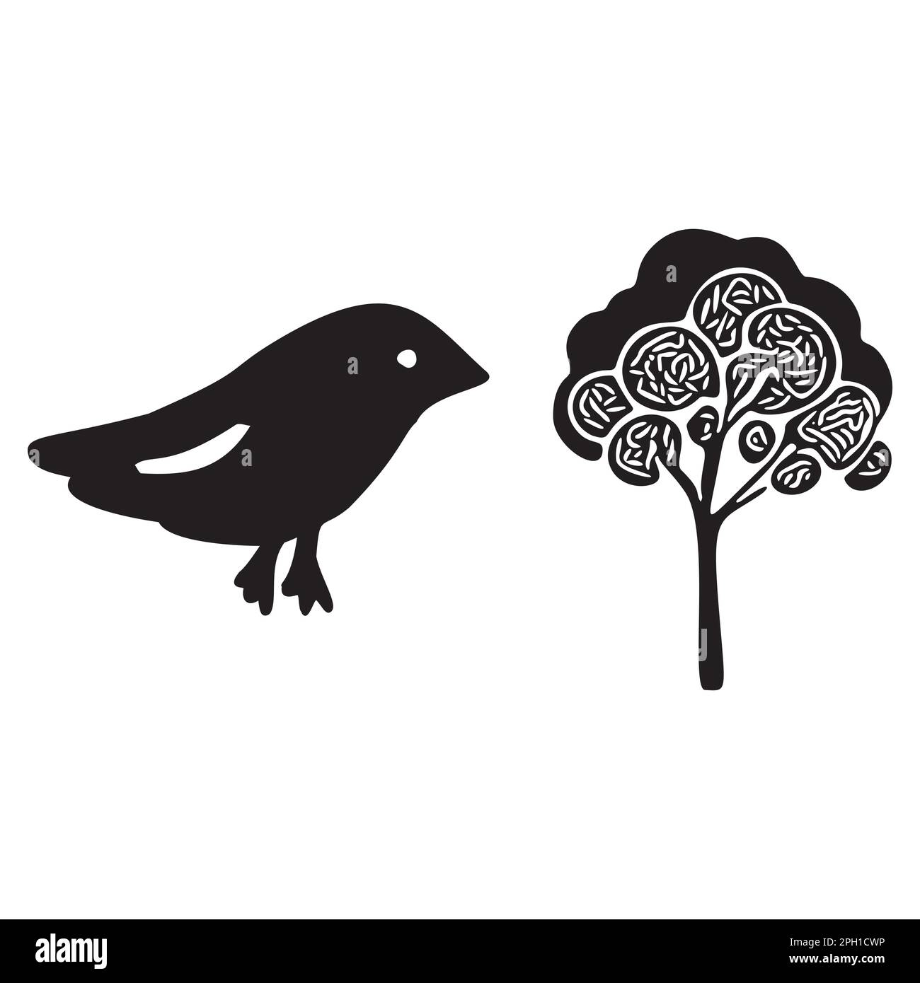 Set of bird and botanical vector motif. Collection of garden wildlife ...