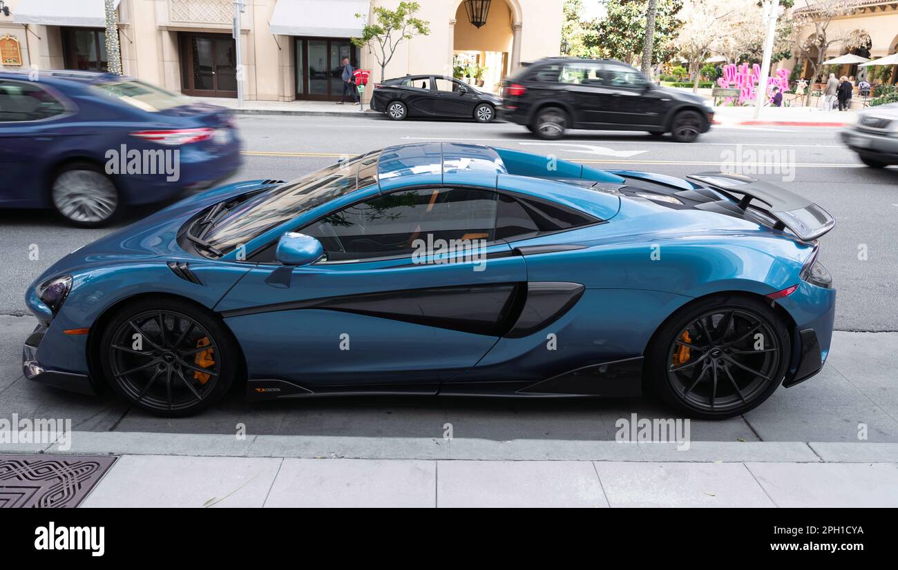 Los Angeles, California USA - April 11, 2021: turquoise McLaren ...