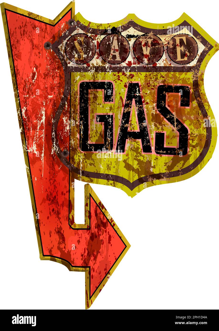 vintage rusty gas station sign route 66 grungy retro style Stock Vector ...