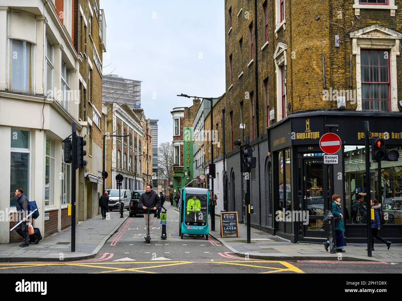 London, UK: Borough High Street near London Bridge. Looking east into ...