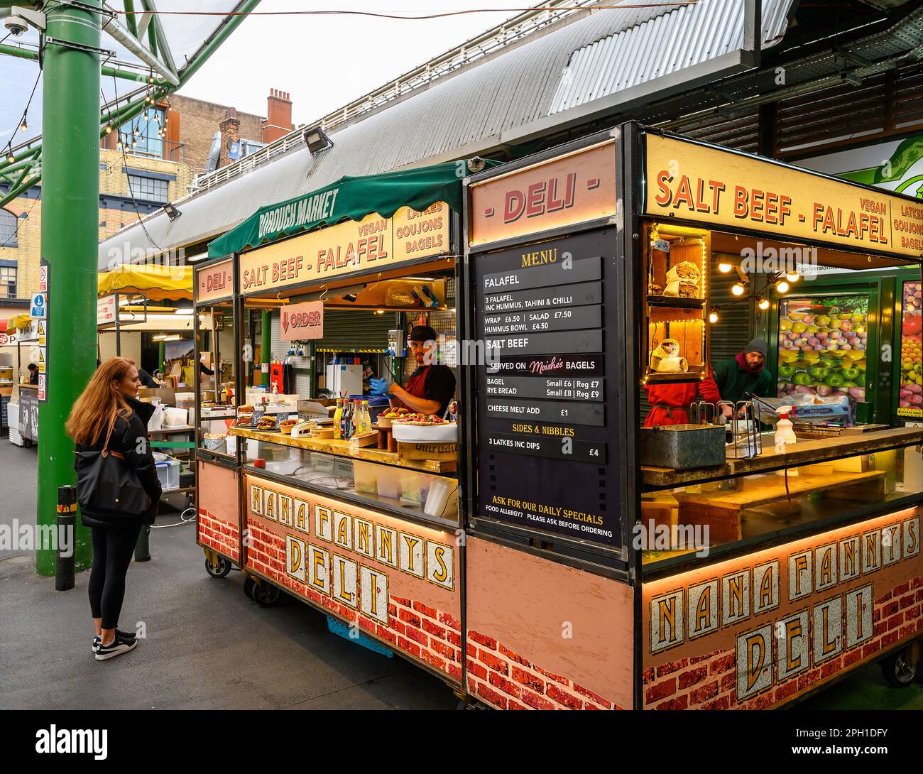 London, UK: A takeaway food stall in Borough Market. This famous and ...