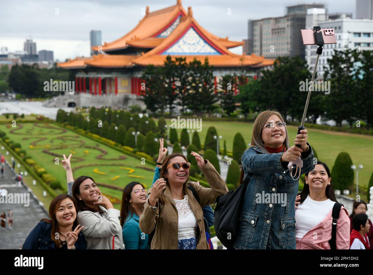 Taipei, Taiwan. 25th Mar, 2023. Visitors take a selfie at the Chiang ...