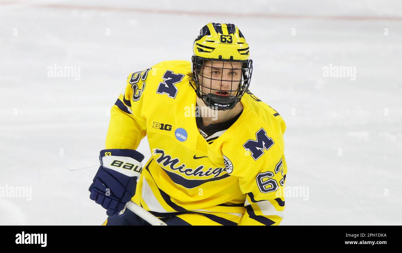Michigan's Luca Fantilli skates against Colgate during an NCAA hockey ...