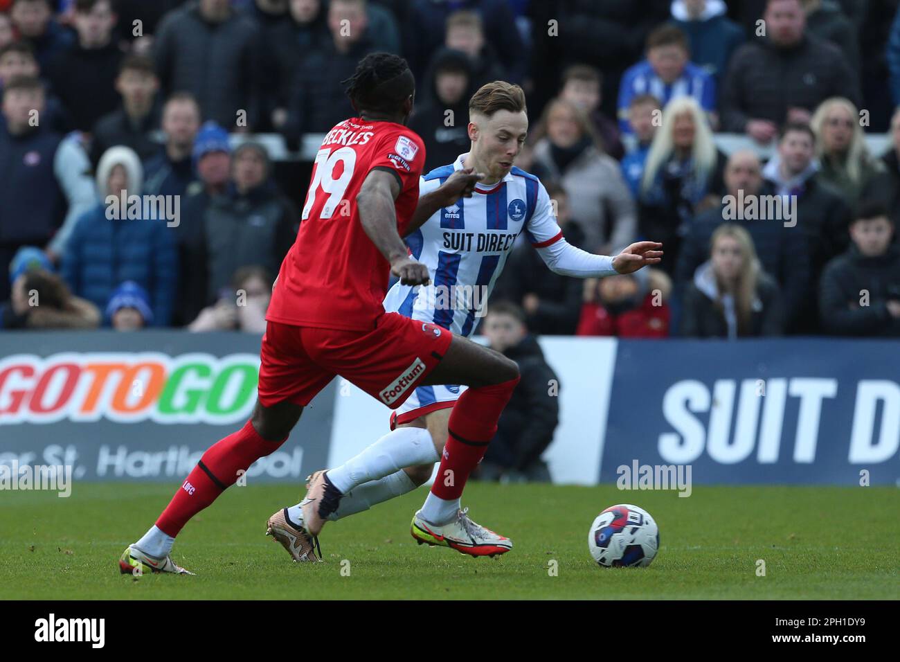 Hartlepool United's Dan Kemp takes on Leyton Orient's Omar Beckles ...