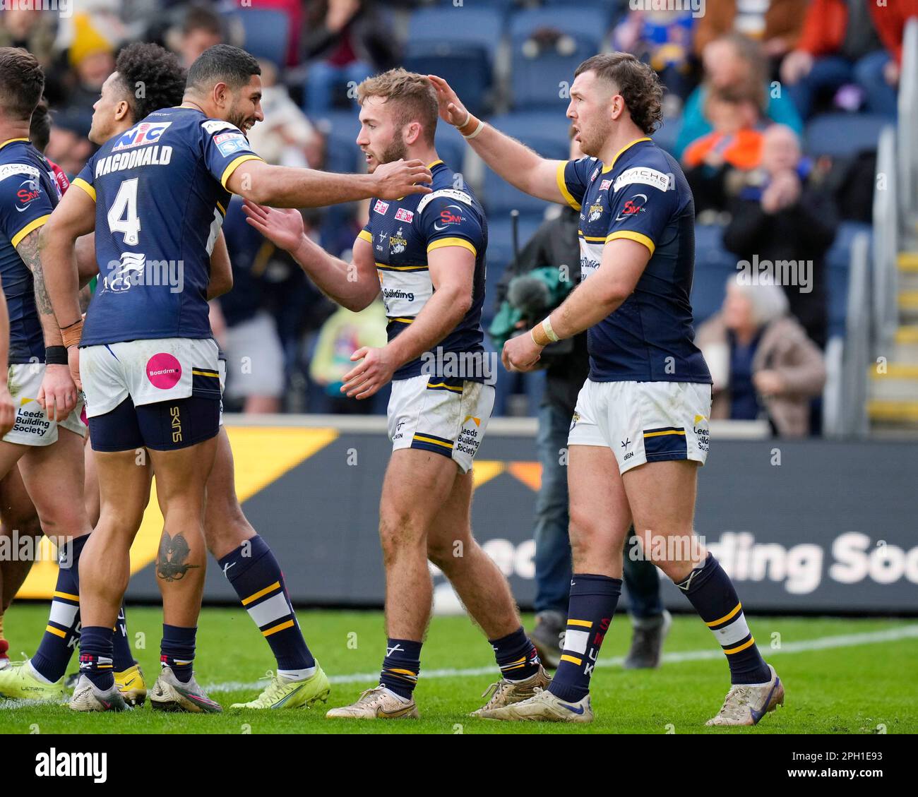 Leeds, UK. 25th Mar, 2023. Cameron Smith #13 of Leeds Rhinos and Nene ...