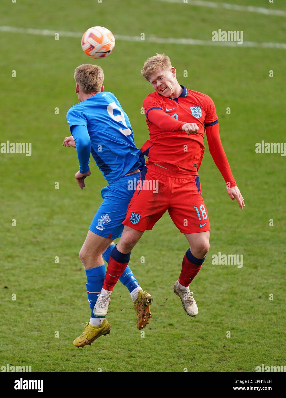 Iceland U19's Hilmir Rafn Mikaelsson and England U19's Lewis Hall ...
