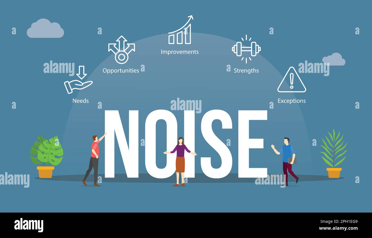 noise analysis strategic planning concept with big word text and people ...