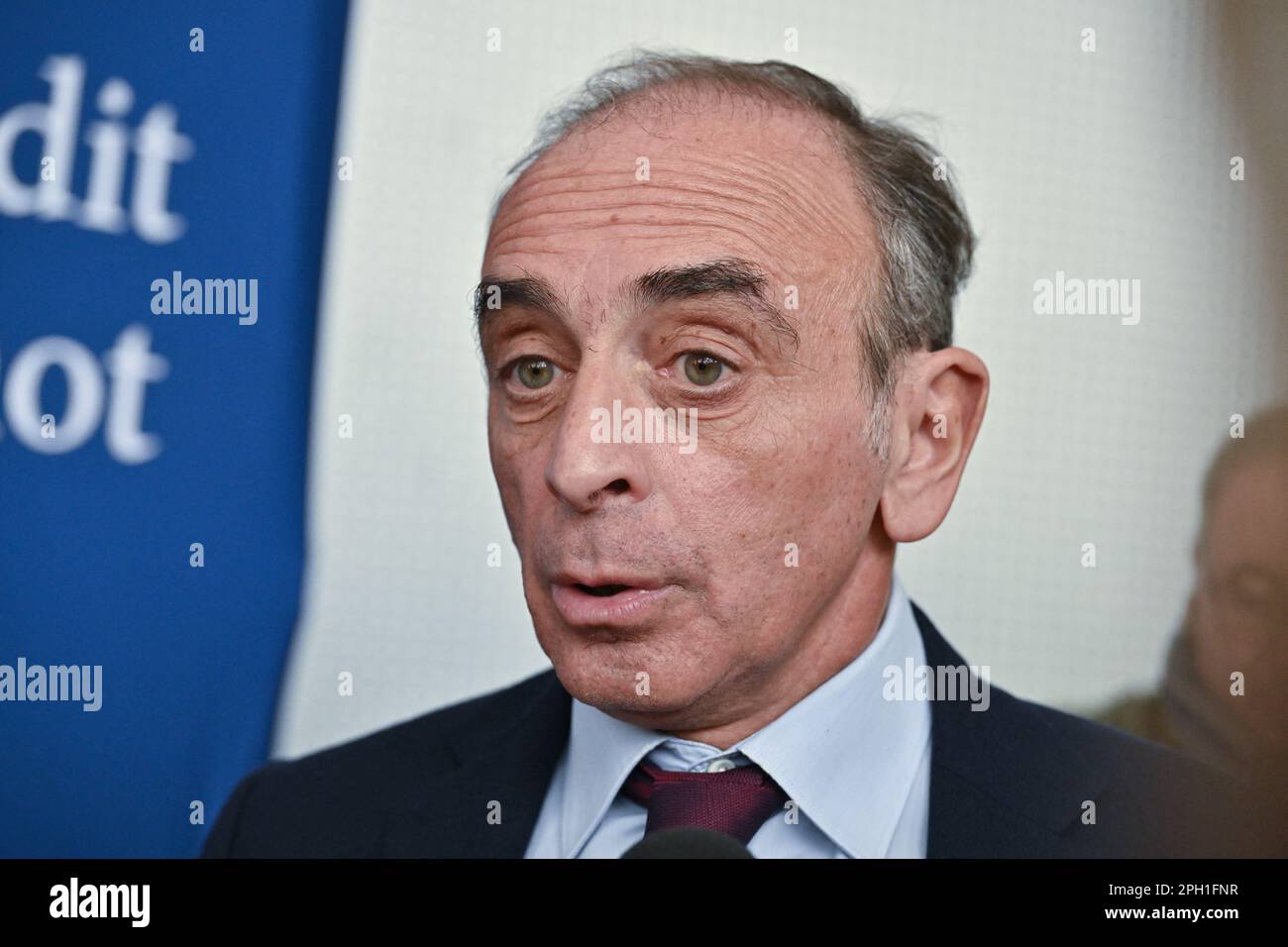 Eric Zemmour, president of the far right party Reconquete, signs ...