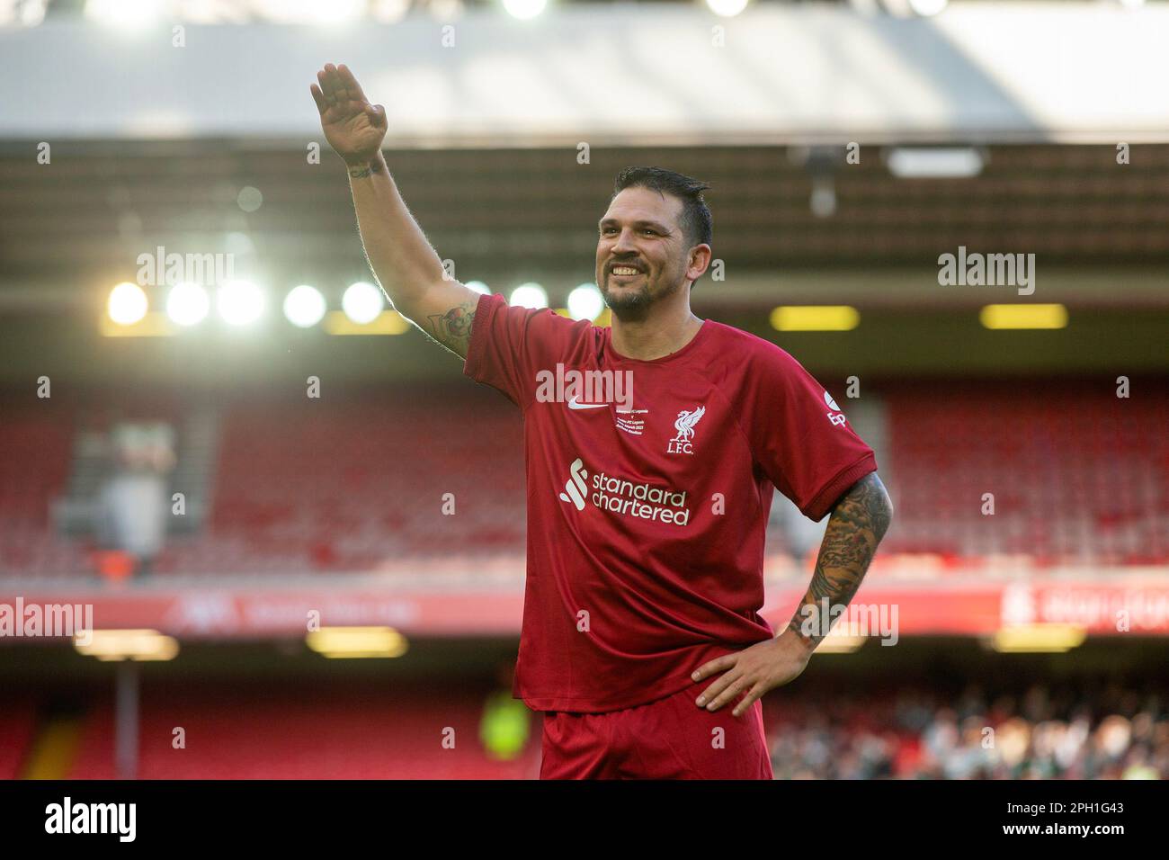 Liverpool Legends Mark Gonzalez celebrate scoring during the Legends ...