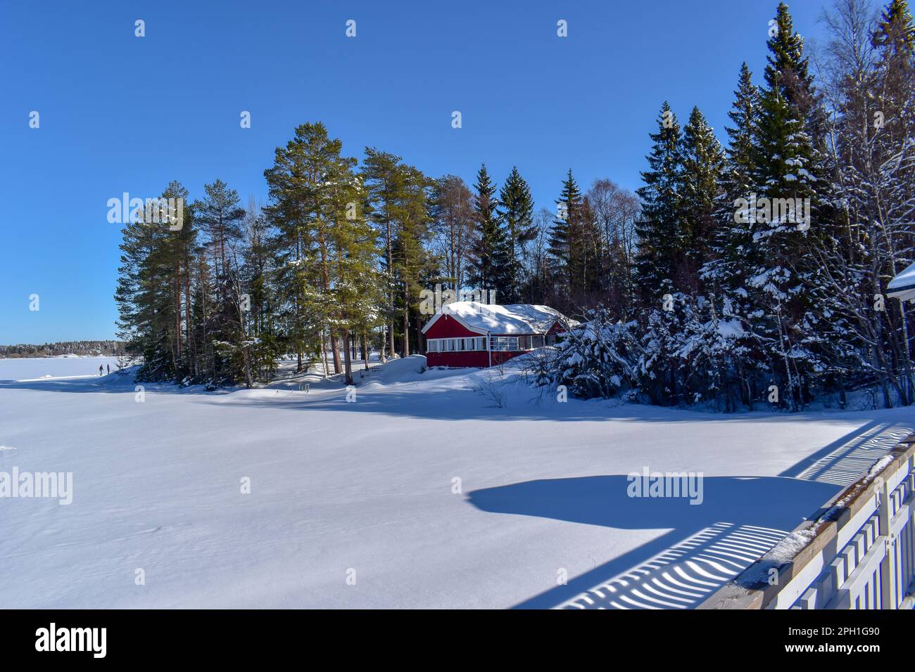 Beautiful super Finnish winter landscape with red wooden finnish house ...