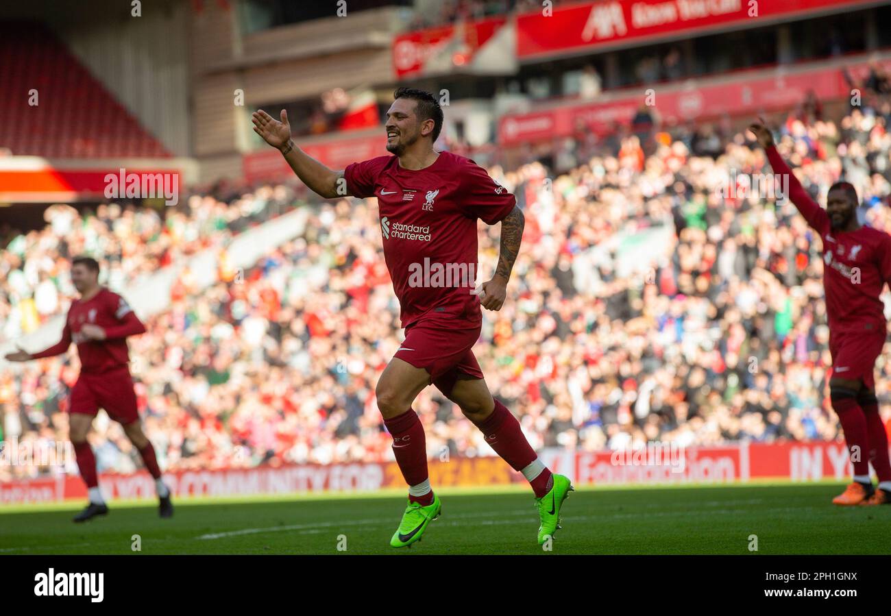 Liverpool Legends Mark Gonzalez celebrate scoring during the Legends ...