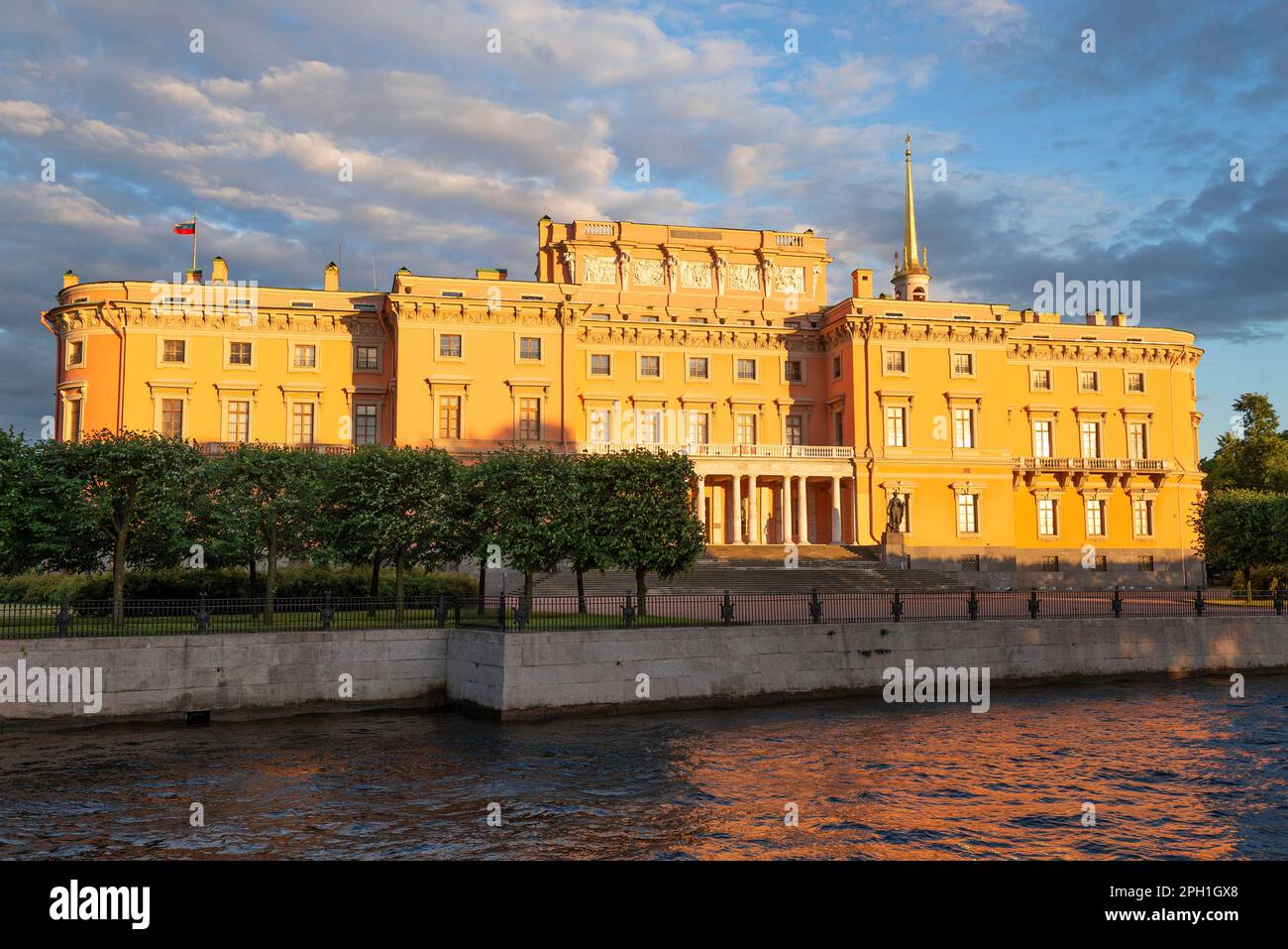 Ancient Mikhailovsky (Engineering) castle in the orange light of the ...