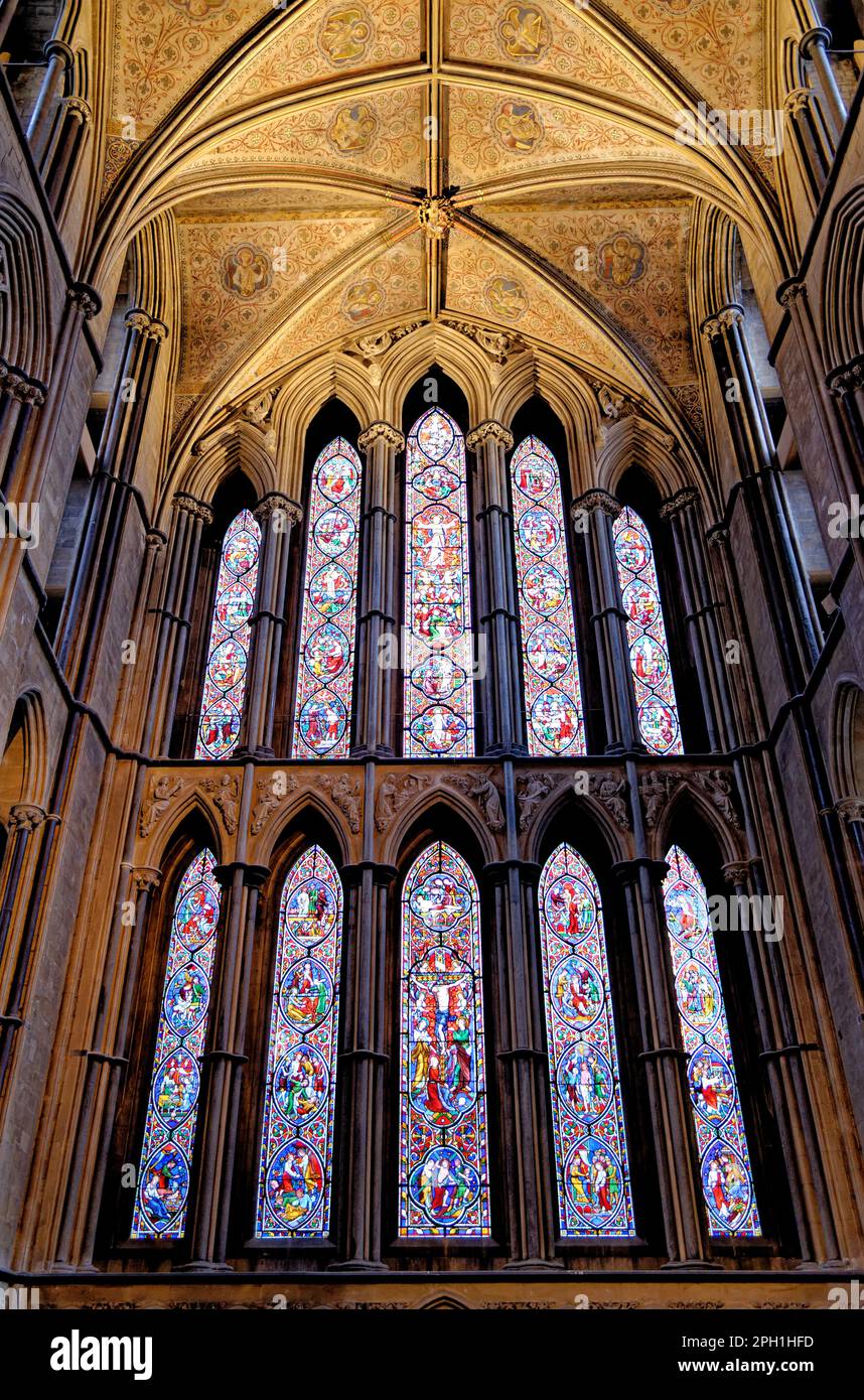 Stained glass window looking up. Rebuilt 1855-6 as part of the ...