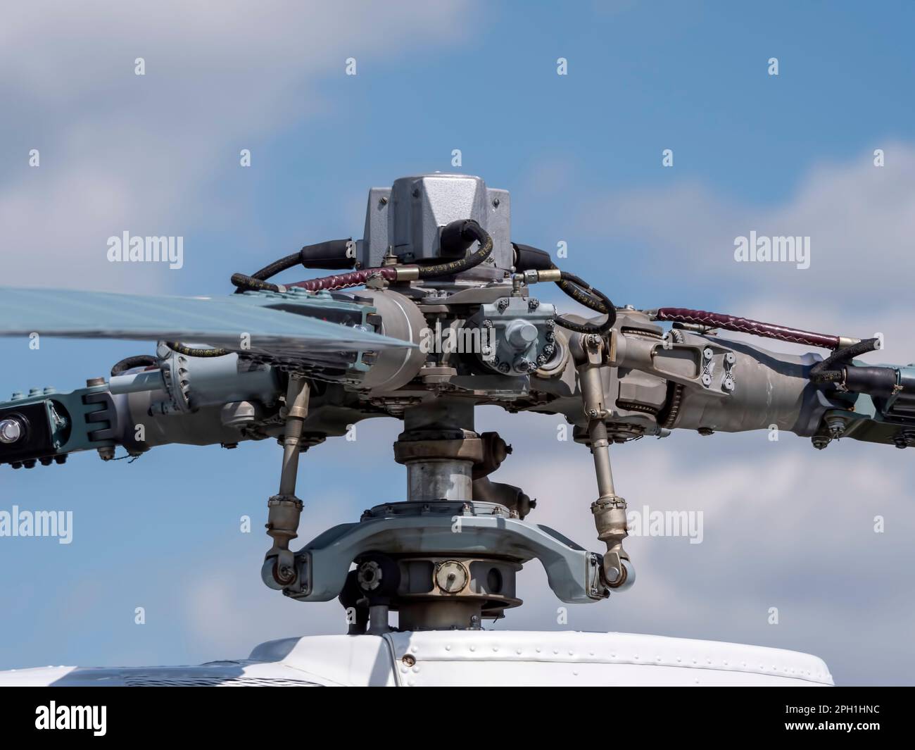 The mechanism of co-axial screws military helicopter on the background ...