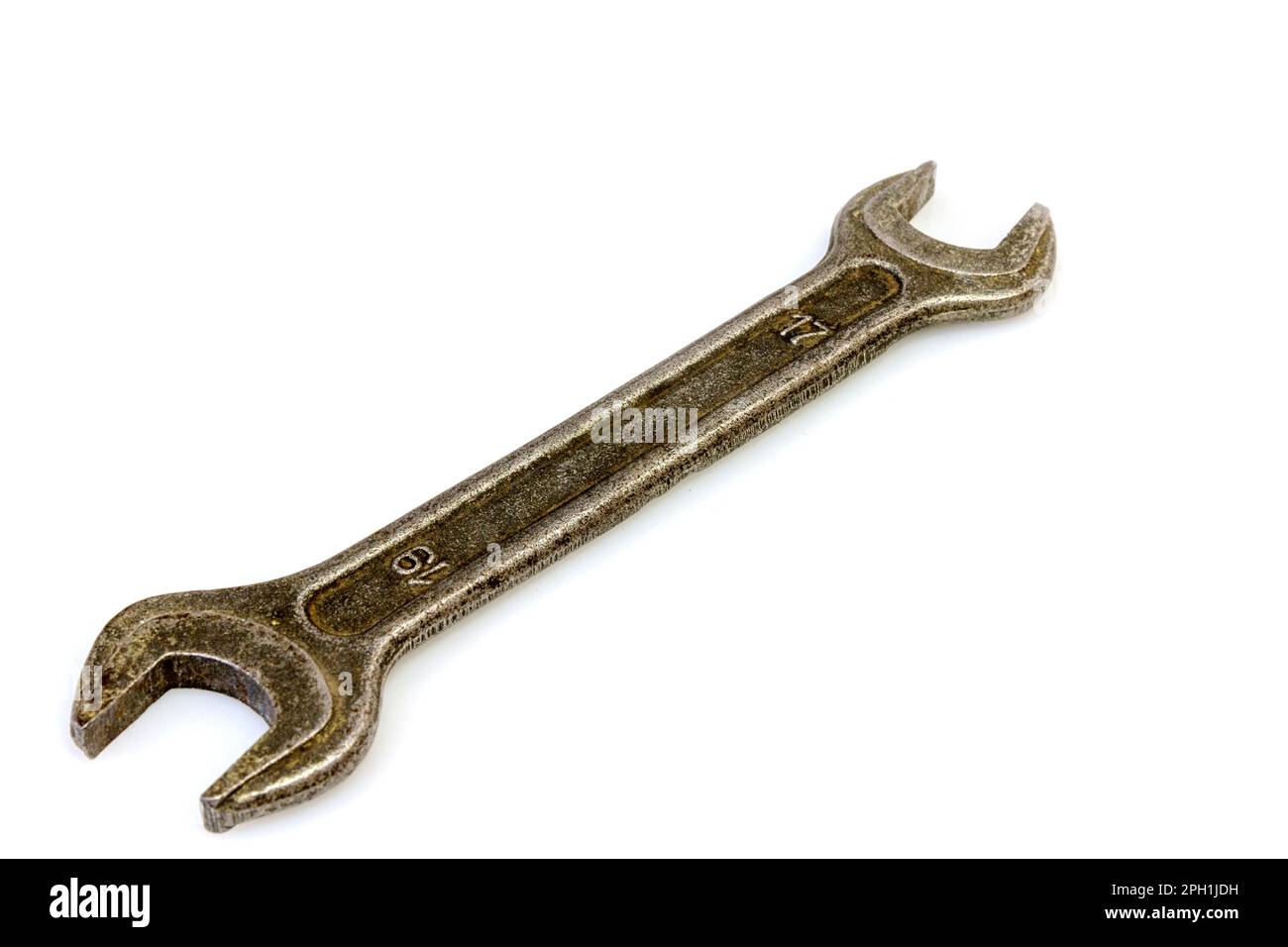 Horn metal old spanner on a white background Stock Photo - Alamy